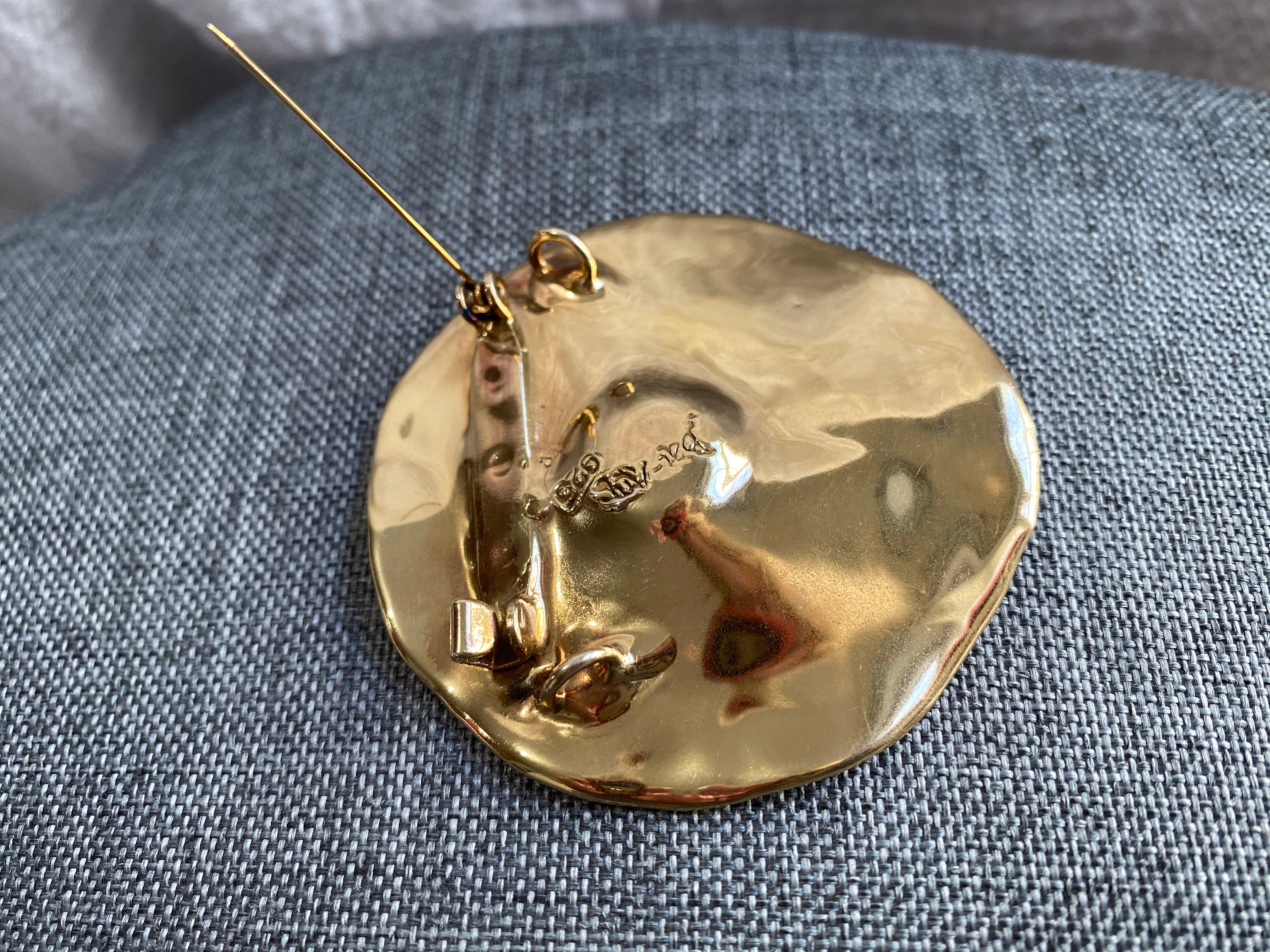 Bat Ami Large Freeform Gold Vermeil over Sterling Lapis Brooch Pendant