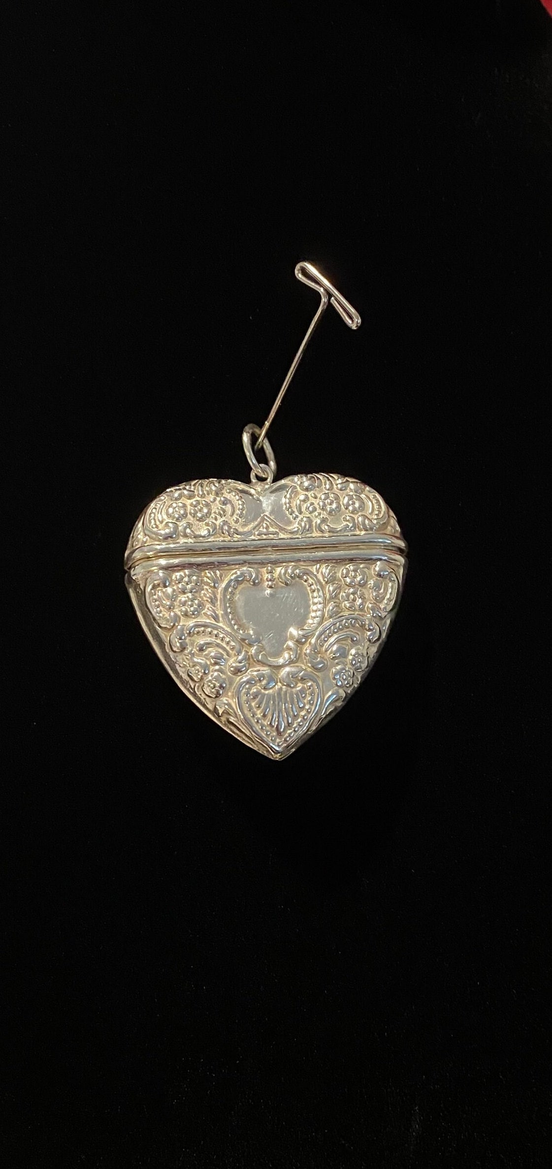 Vintage English Sterling Silver Large Repousse Heart Box Pendant