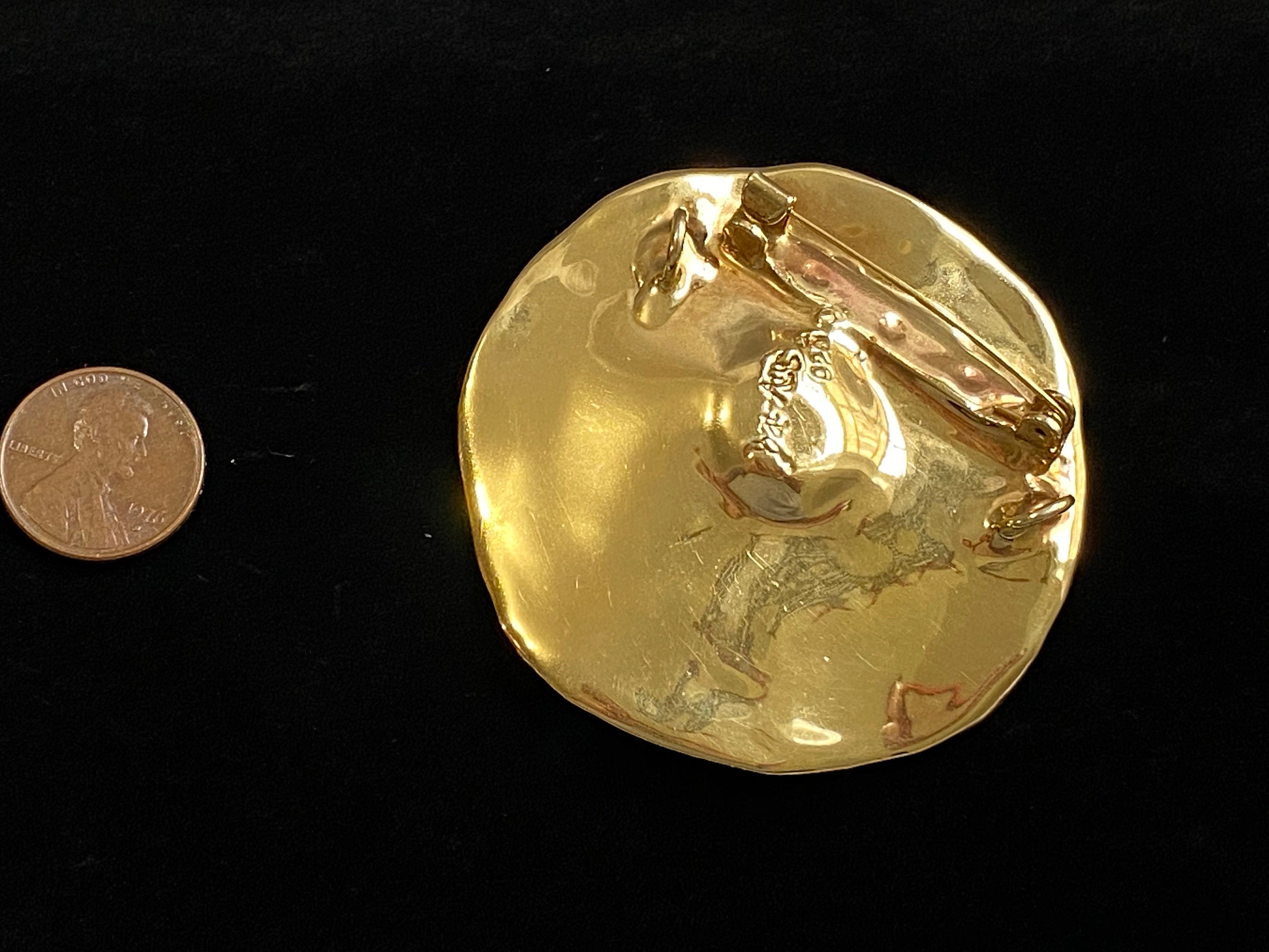 Bat Ami Large Freeform Gold Vermeil over Sterling Lapis Brooch Pendant