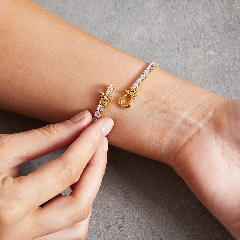 Yellow Gold Buckle Clasp Tennis Bracelet - Etsy