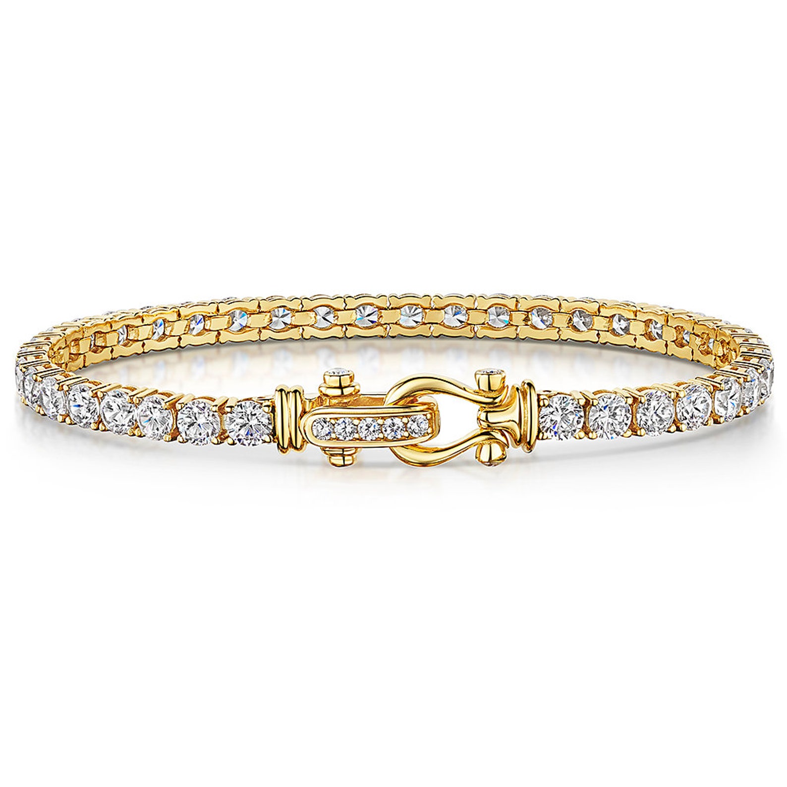 Yellow Gold Buckle Clasp Tennis Bracelet - Etsy