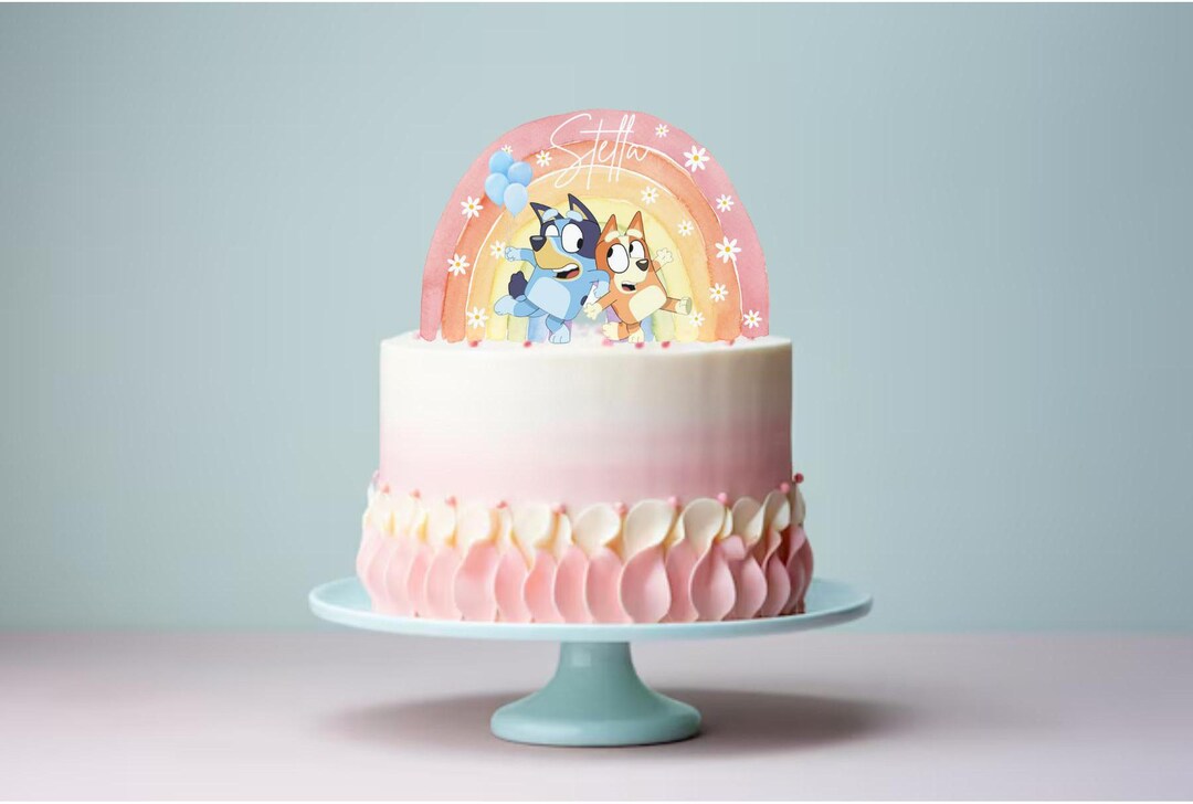 Editable Bluey Cake Topper , Personalized Name Bluey Pink Topper ...