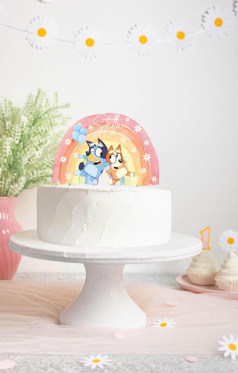 Editable Bluey Cake Topper , Personalized Name Bluey Pink Topper ...