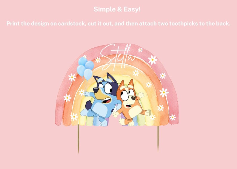 Editable Bluey Cake Topper , Personalized Name Bluey Pink Topper ...