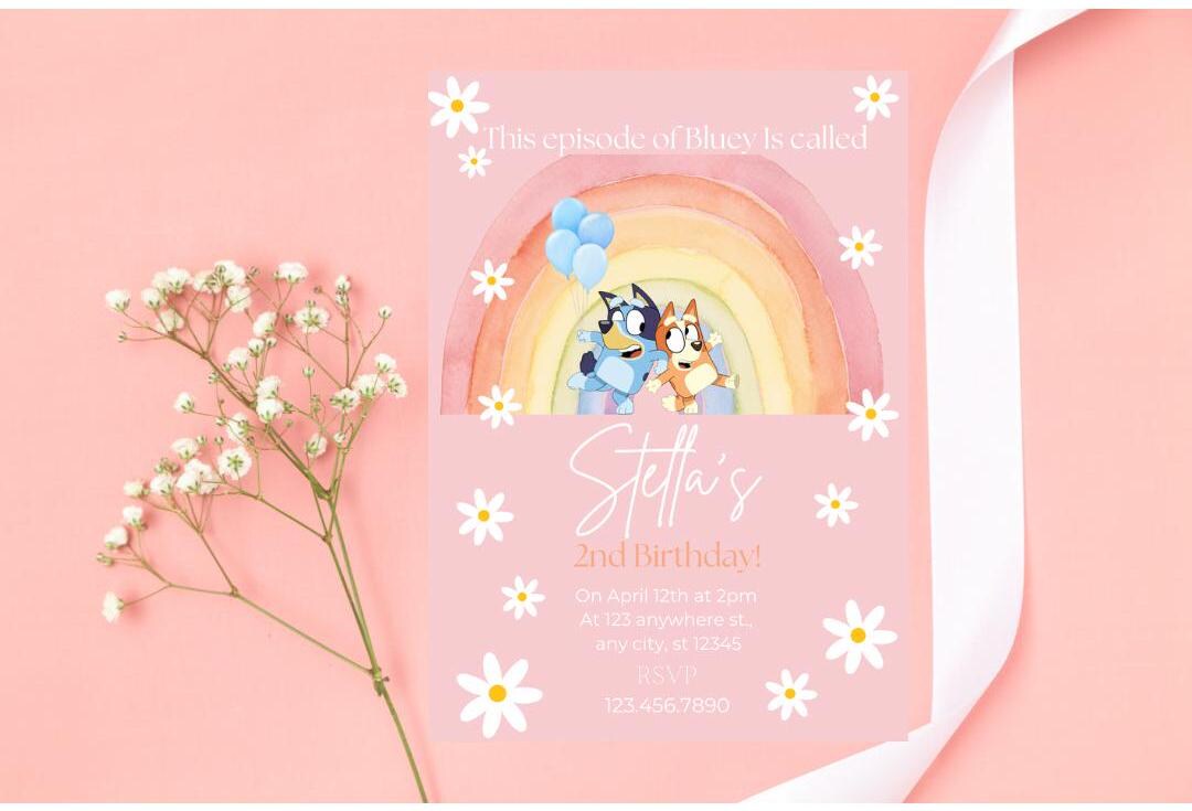 Editable Girl Bluey Daisy Birthday Invitation Template, Printable Bluey ...