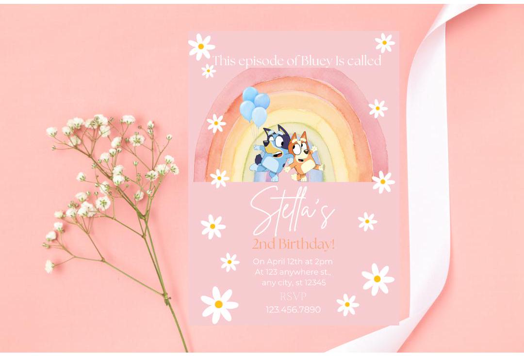 Editable Girl Bluey Daisy Birthday Invitation Template, Printable Bluey ...
