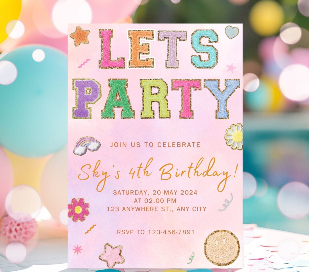 Patch Letter Invitation, Girl Birthday Invitation, Varsity Patch Party ...