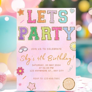 Patch Letter Invitation, Girl Birthday Invitation, Varsity Patch Party ...