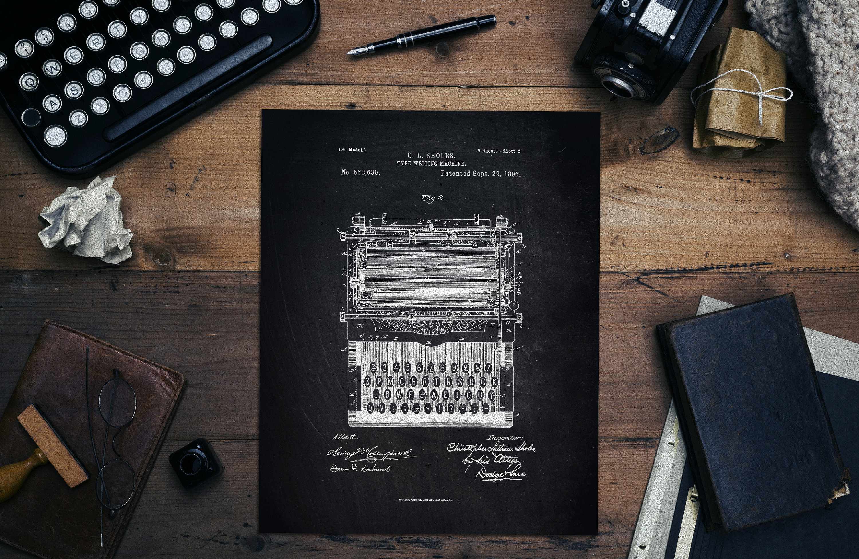 Typewriter Patent Poster Print 1896 Typewriter Patent Art Printed ...