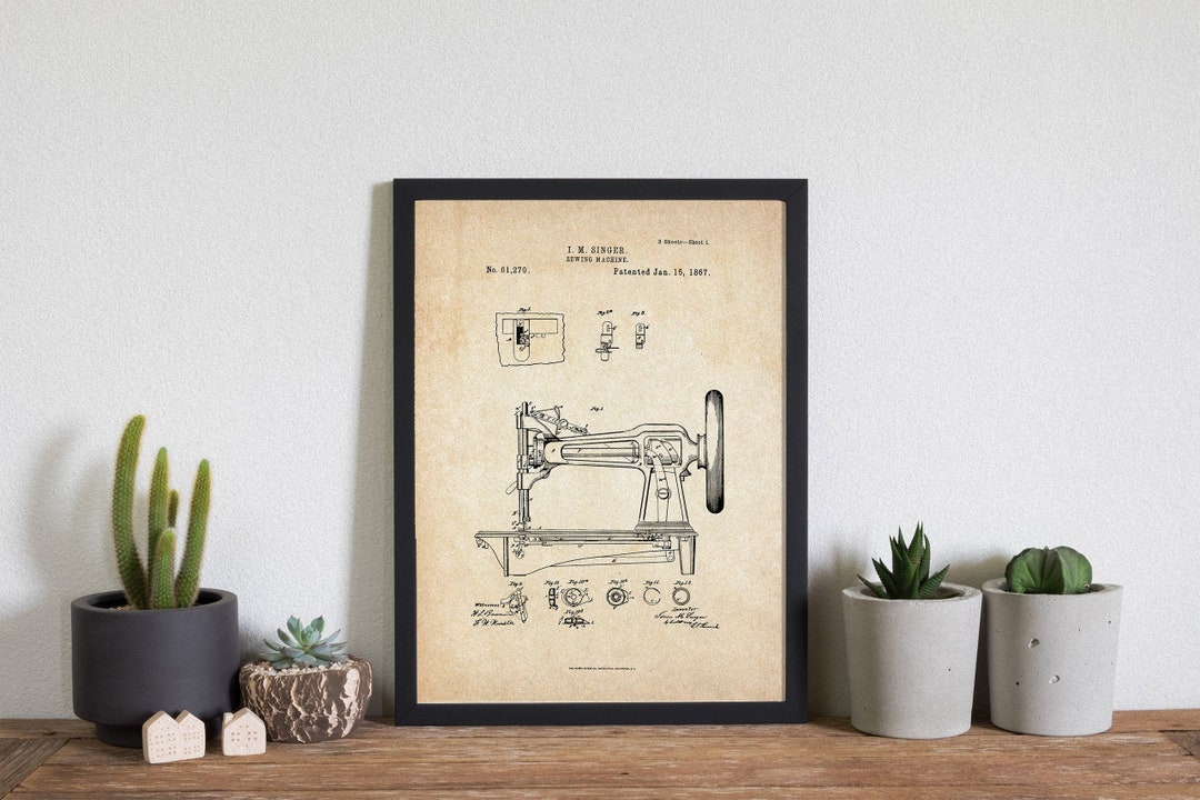 Sewing Machine Patent Poster 1867 Vintage Sewing Machine Patent Art ...
