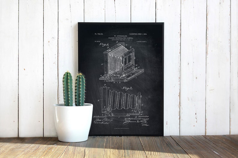 Vintage Camera Patent Print on Black Chalkboard, Retro Print, Wall ...