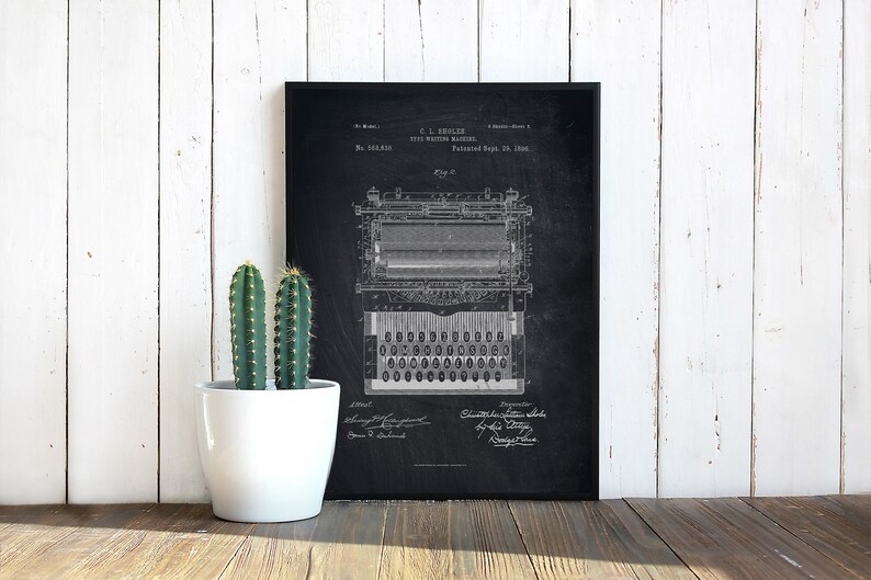 Typewriter Patent Poster Print 1896 Typewriter Patent Art Printed ...