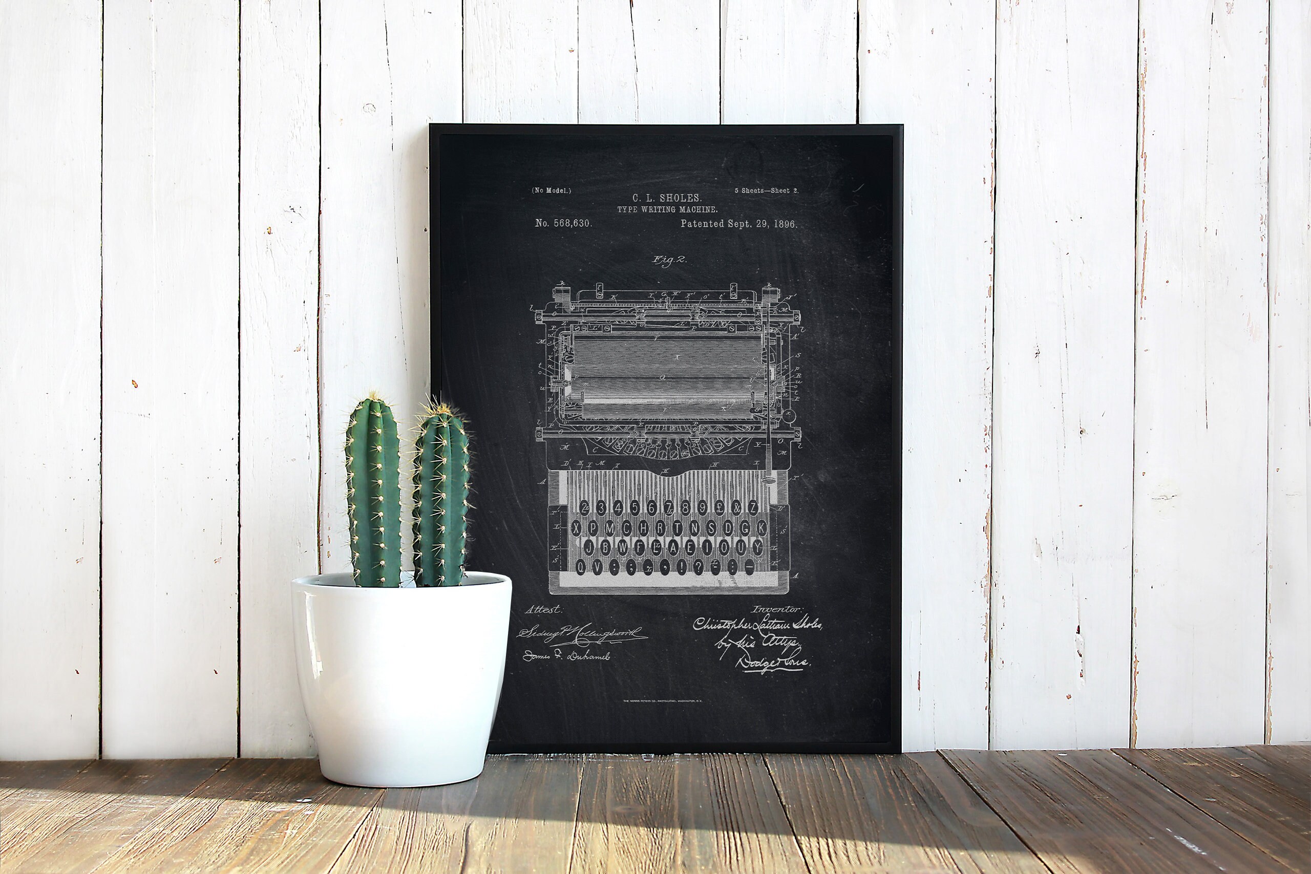 Typewriter Patent Poster Print 1896 Typewriter Patent Art Printed ...