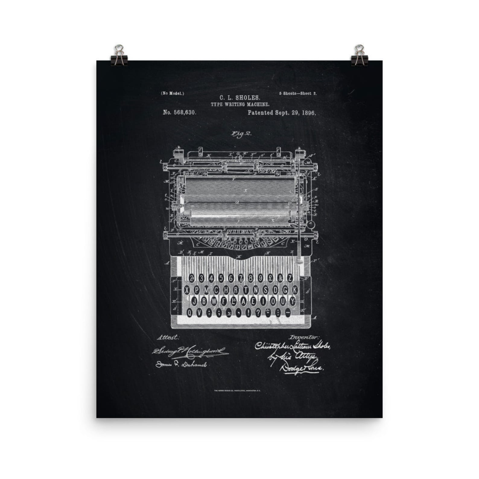 Typewriter Patent Poster Print 1896 Typewriter Patent Art Printed ...