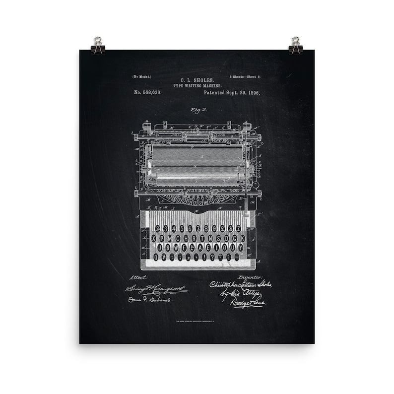 Typewriter Patent Poster Print 1896 Typewriter Patent Art Printed ...