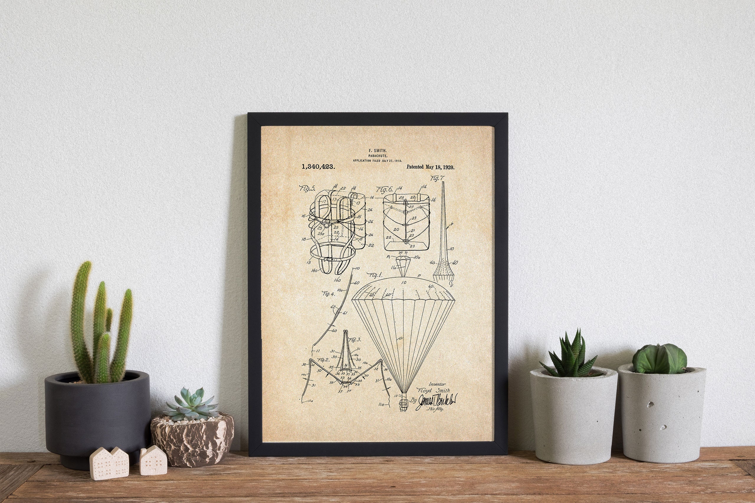 Vintage Parachute Patent Print on Old Paper, Retro Print, Wall Decor ...