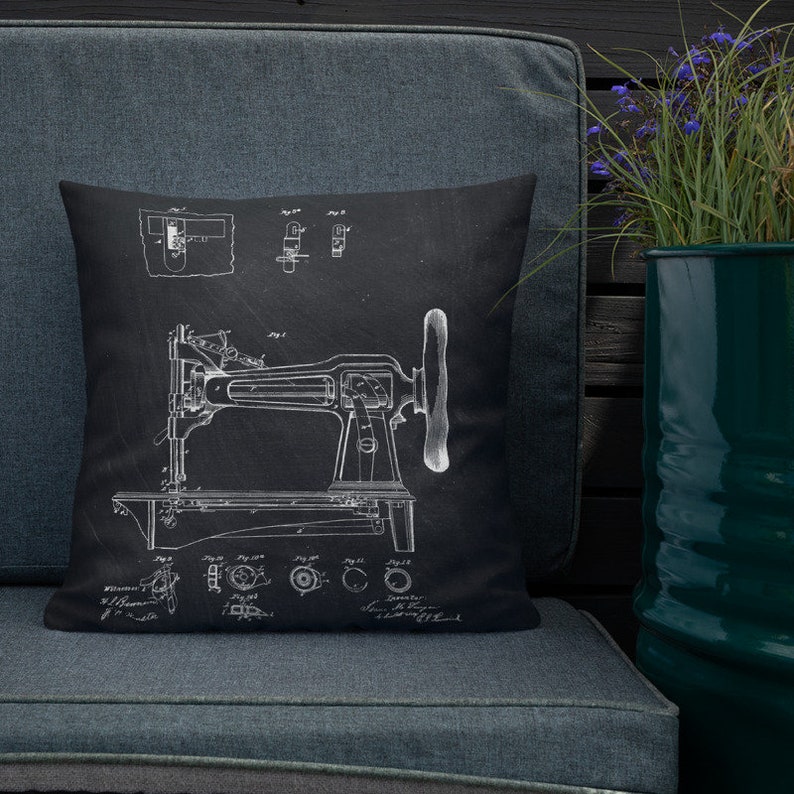 Sewing Machine Pillow Patent Print Premium Throw Pillow 2 Sizes - Etsy