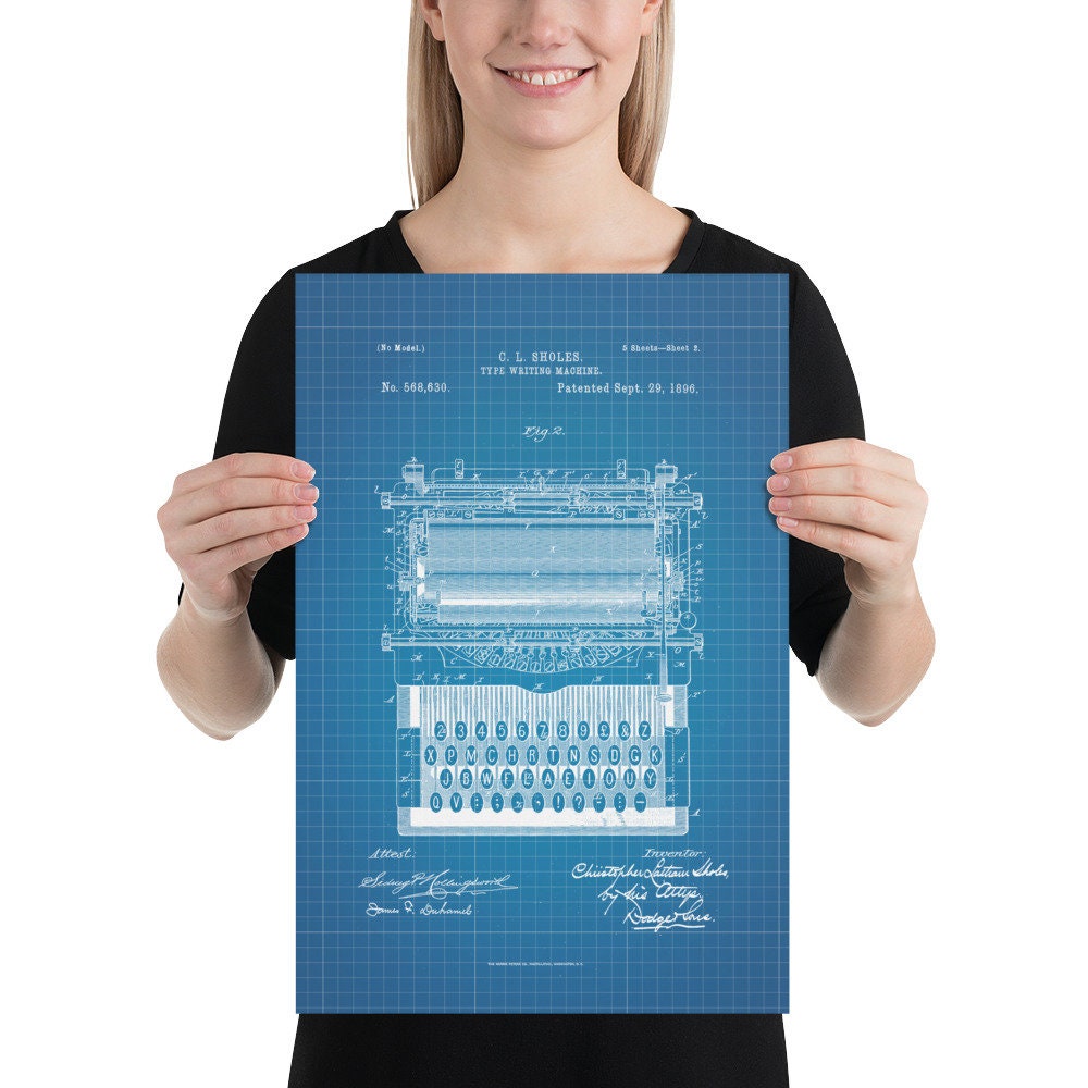 Typewriter Patent Poster Print 1896 Typewriter Patent Art Printed ...