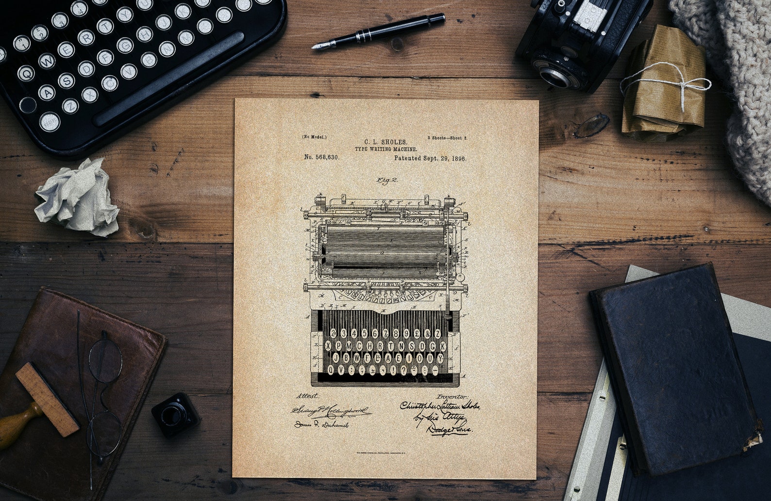 Typewriter Patent Poster Print 1896 Typewriter Patent Art Printed ...