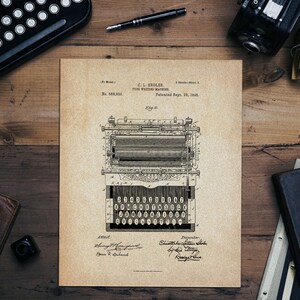 Typewriter Patent Poster Print 1896 Typewriter Patent Art Printed ...