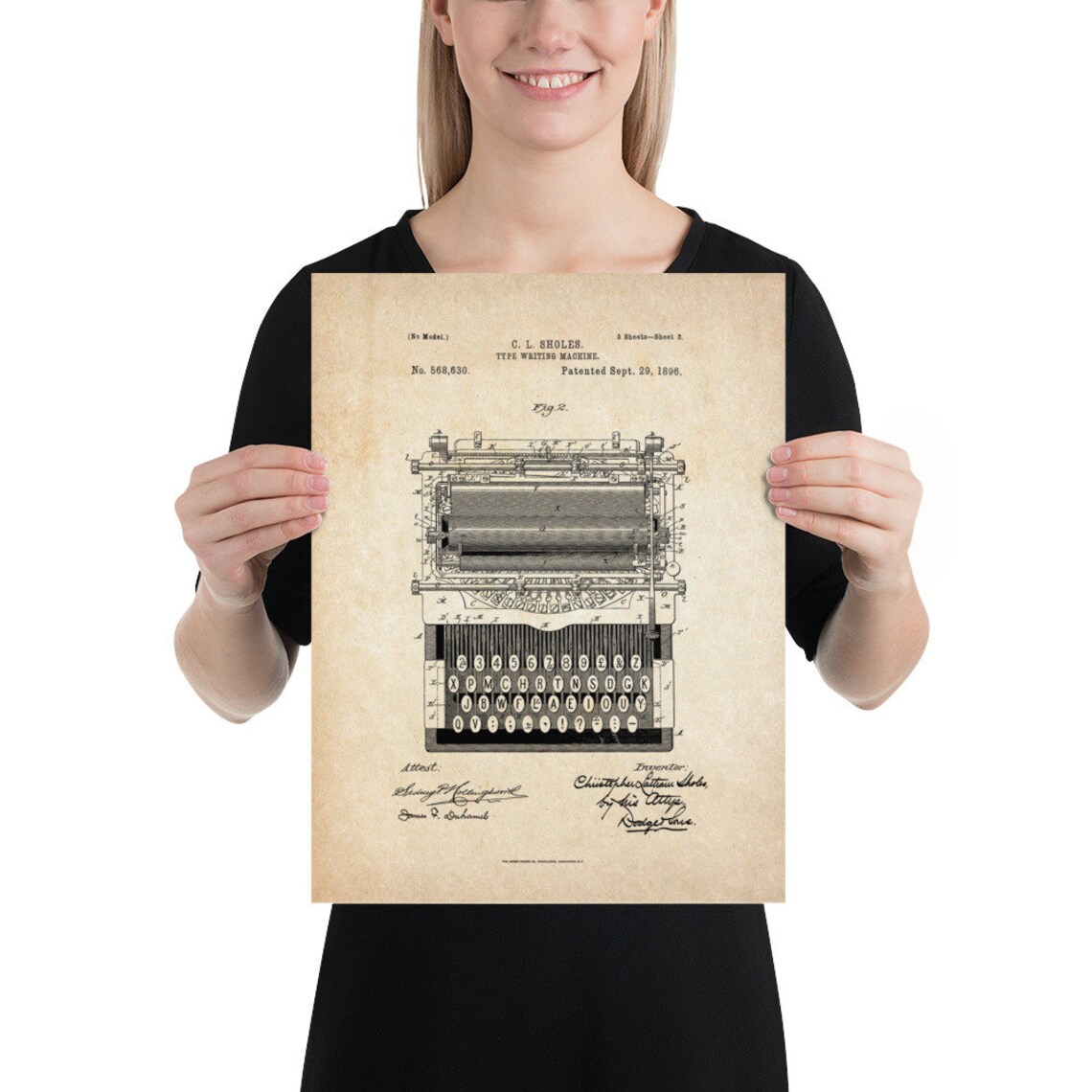 Typewriter Patent Poster Print 1896 Typewriter Patent Art Printed ...