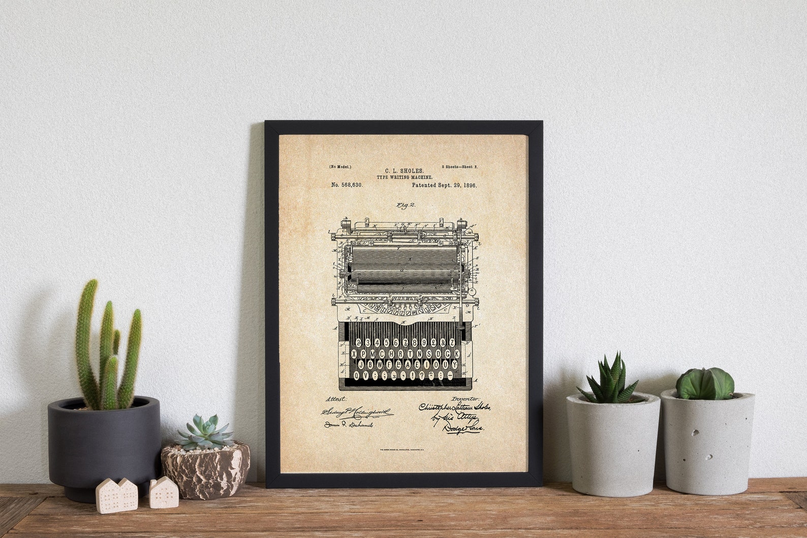Typewriter Patent Poster Print 1896 Typewriter Patent Art Printed ...