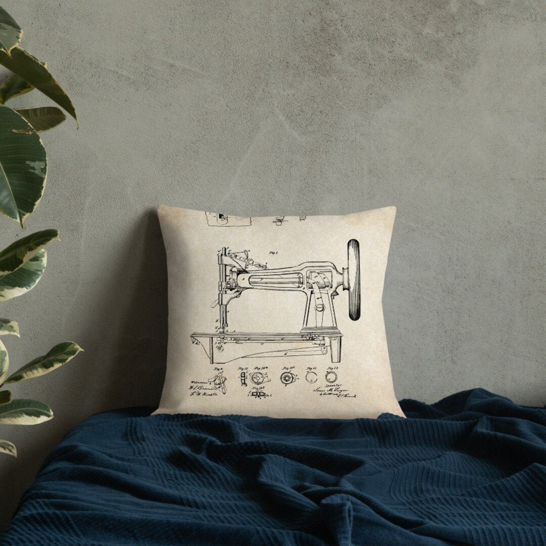 Sewing Machine Pillow Patent Print Premium Throw Pillow 2 Sizes - Etsy