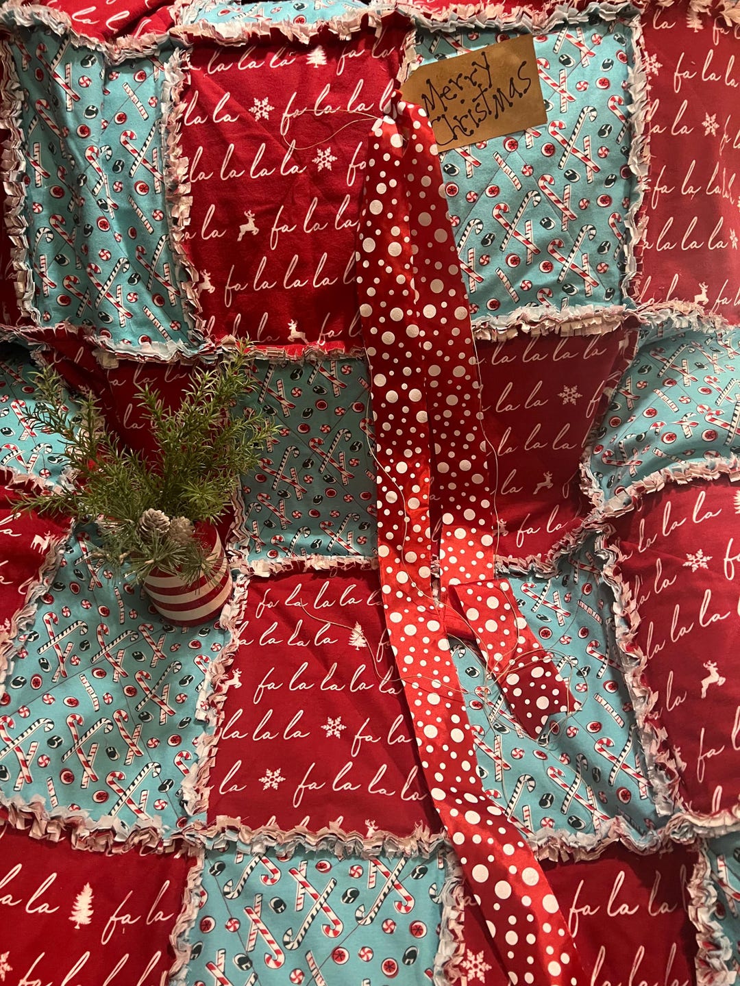 Candy Cane Rag Quilt Throw. Handmade - Etsy