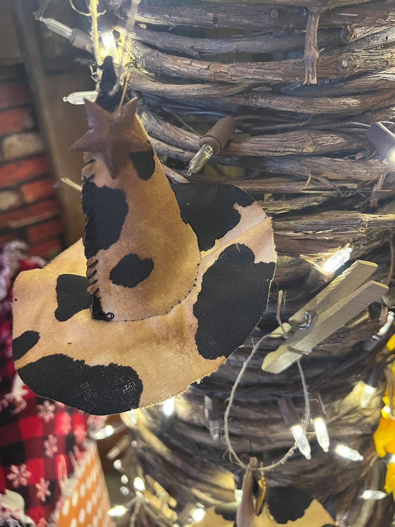 Primitive Cow Patch Witches Hat Ornaments. Handmade - Etsy