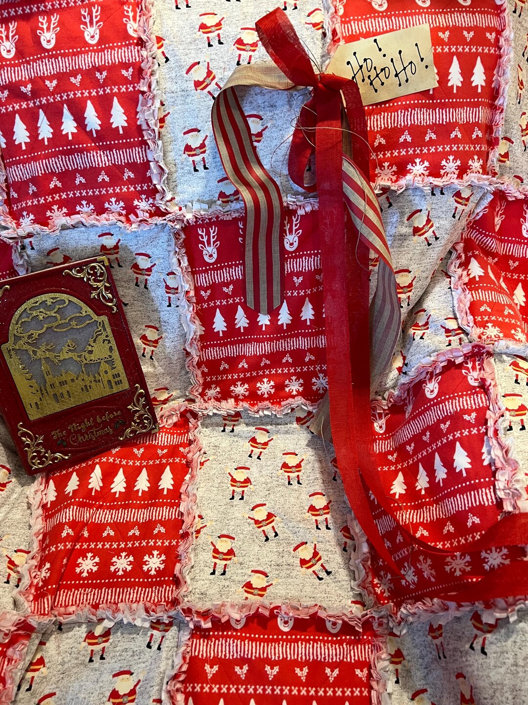Santa and Fair Isle Rag Quilt Throw. Handmade - Etsy