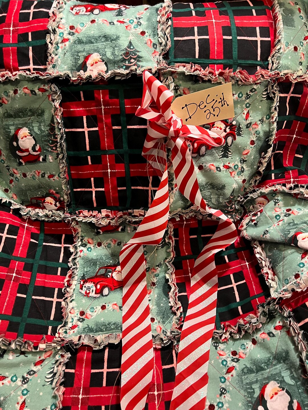 Retro Santa Rag Quilt Throw. Handmade - Etsy