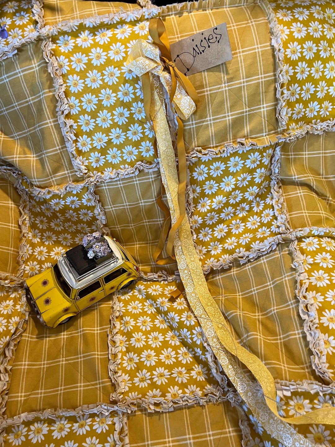 Daisy and Plaid Rag Quilt Throw. Handmade - Etsy