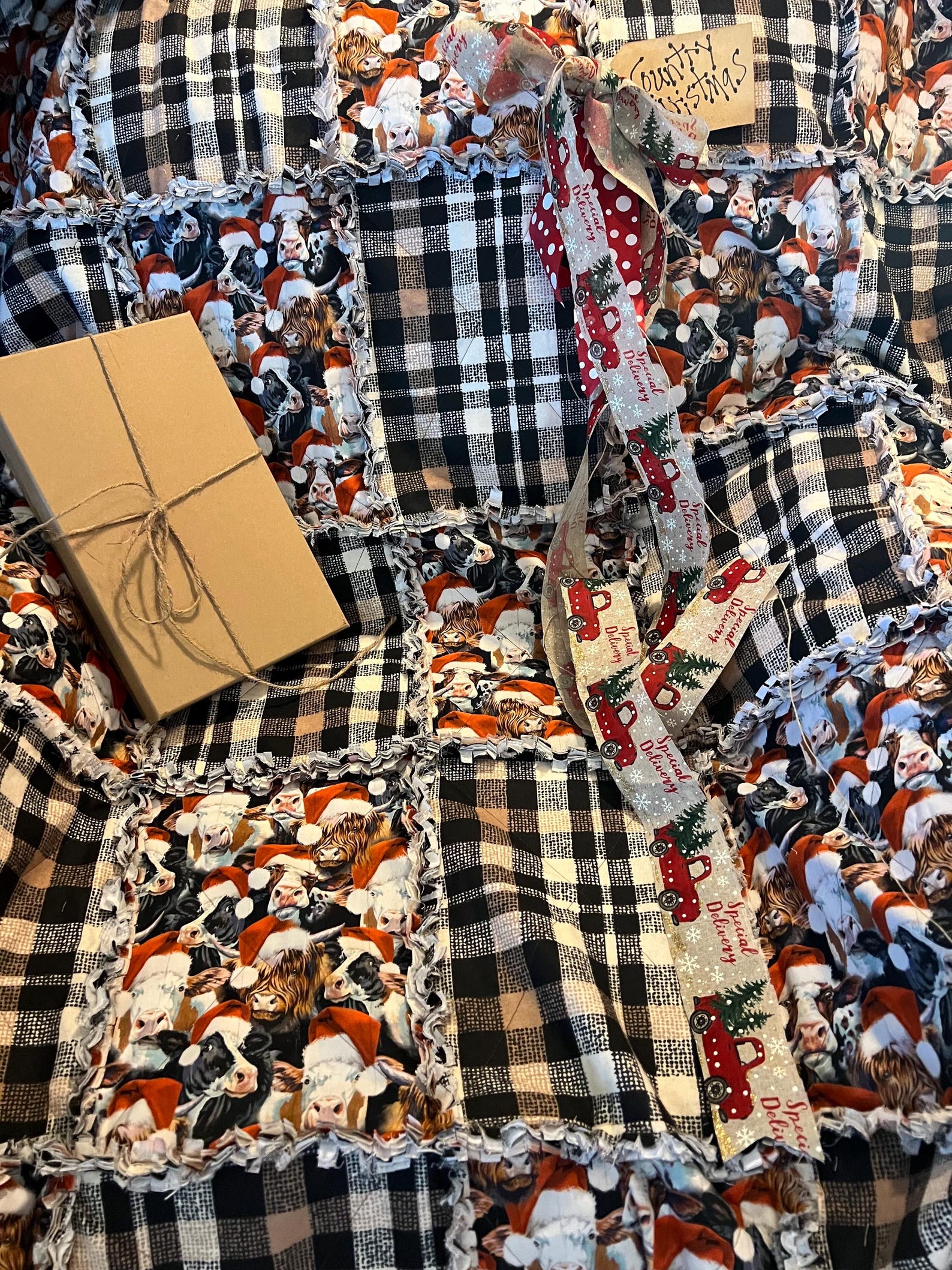 Santa Hat Cows Christmas Rag Quilt Throw. - Etsy