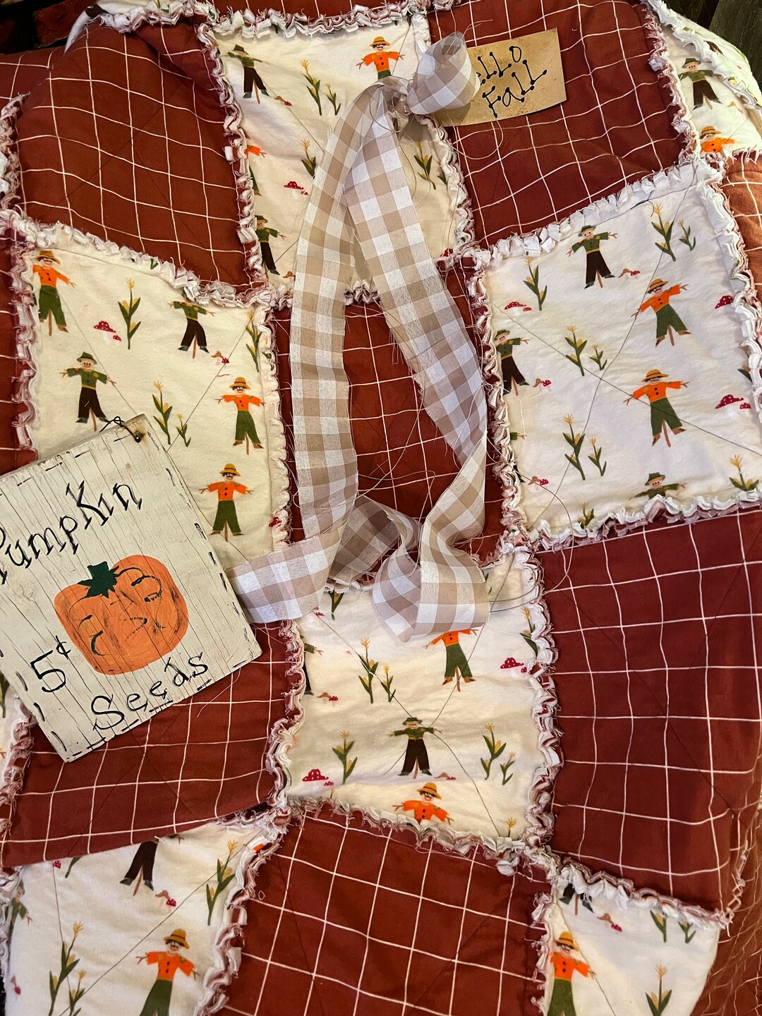 Scarecrow Rag Quilt Throw. Handmade - Etsy