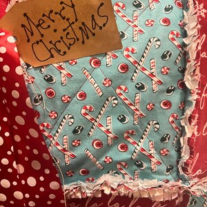 Candy Cane Rag Quilt Throw. Handmade - Etsy