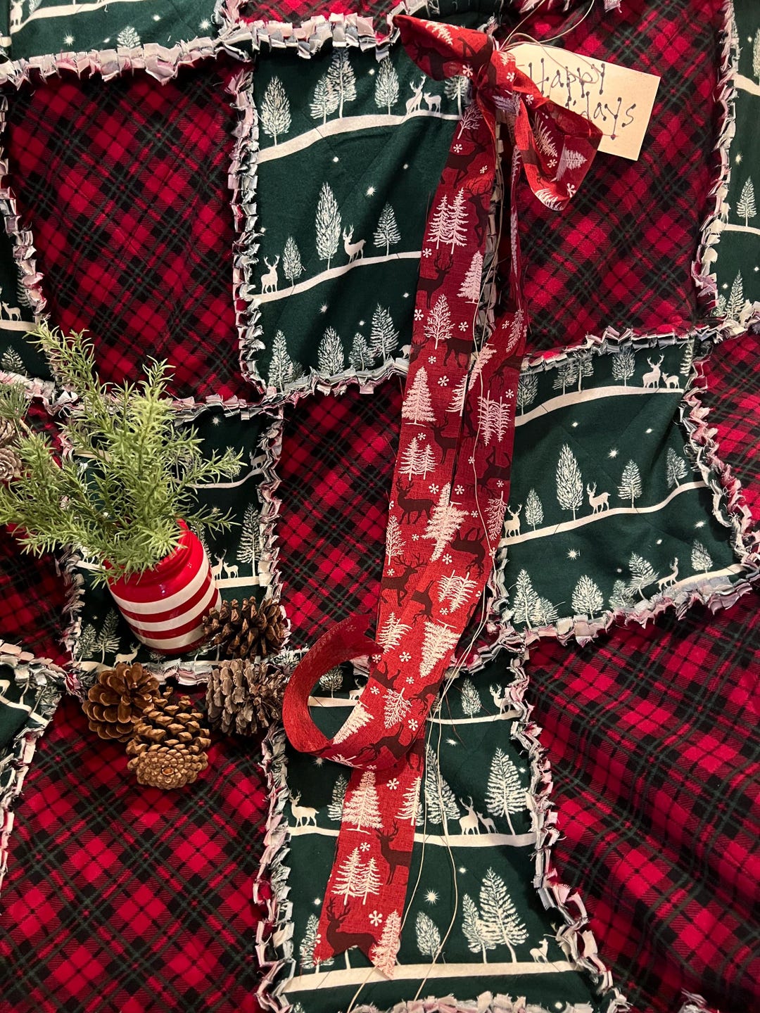 Reindeer and Plaid Rag Quilt Throw. Handmade - Etsy