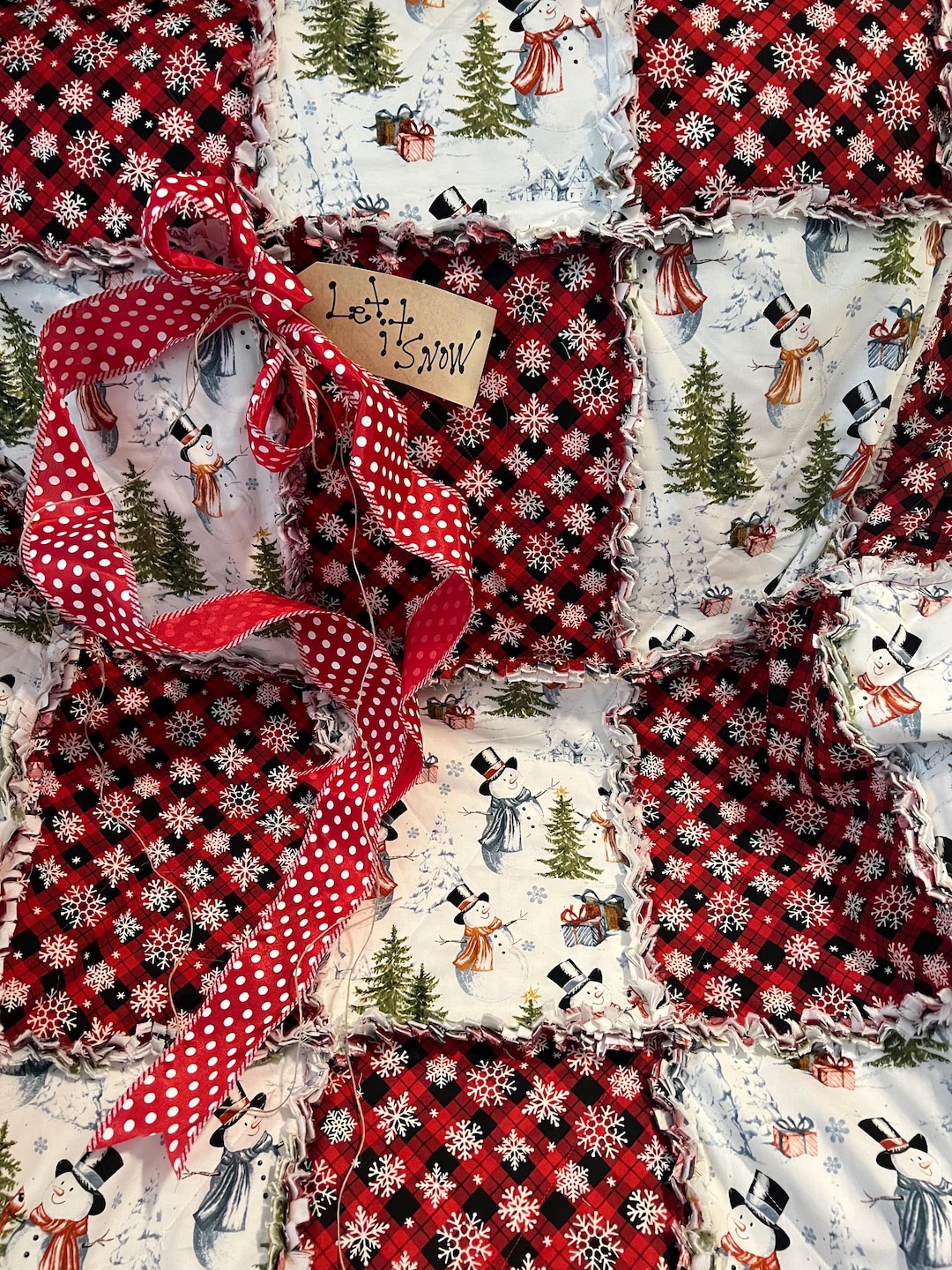 Christmas Snowmen and Snowflakes Rag Quilt Throw. Handmade - Etsy