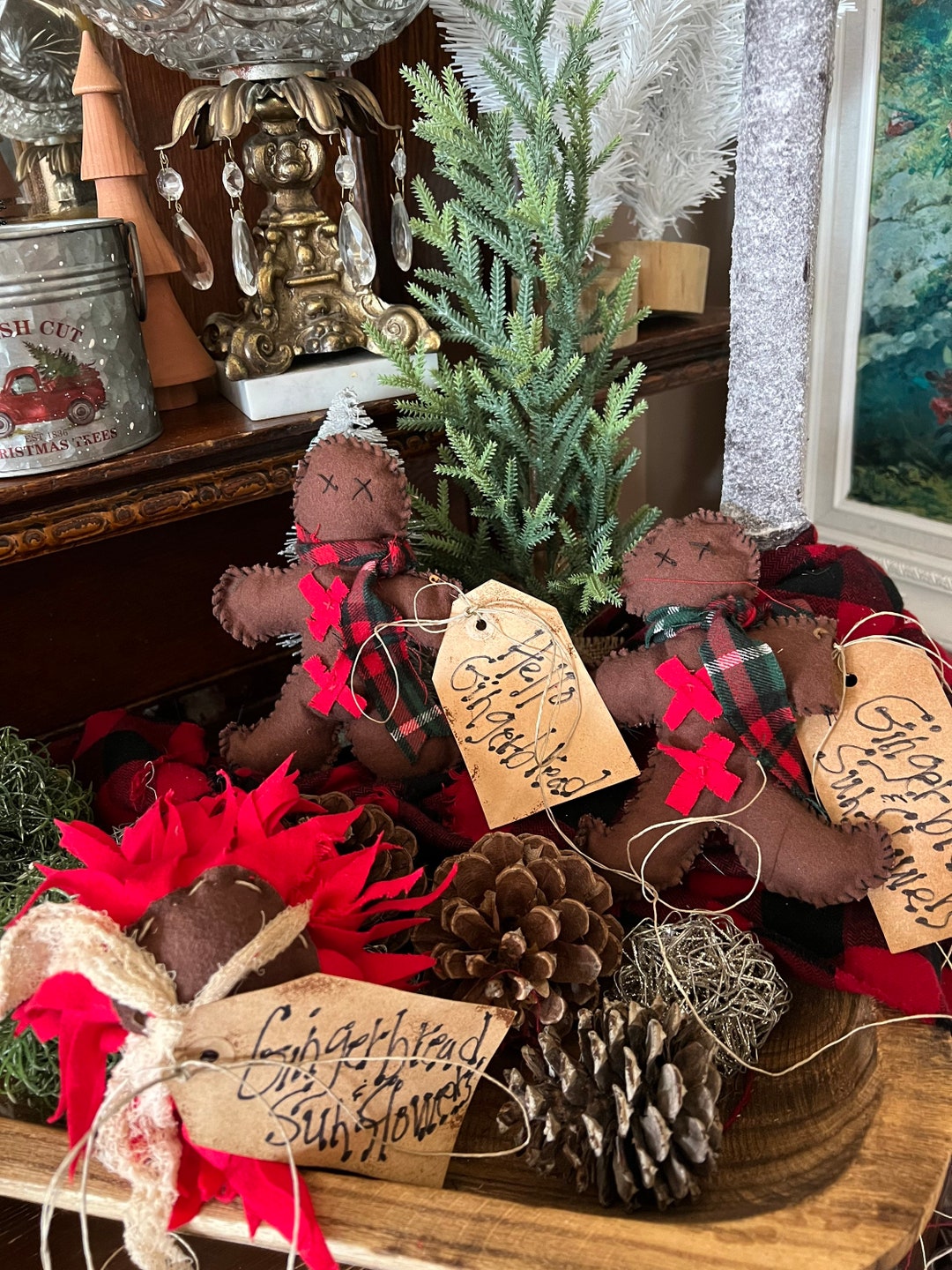 Primitive Gingerbread and Sunflowers Bowl Fillers. Handmade - Etsy
