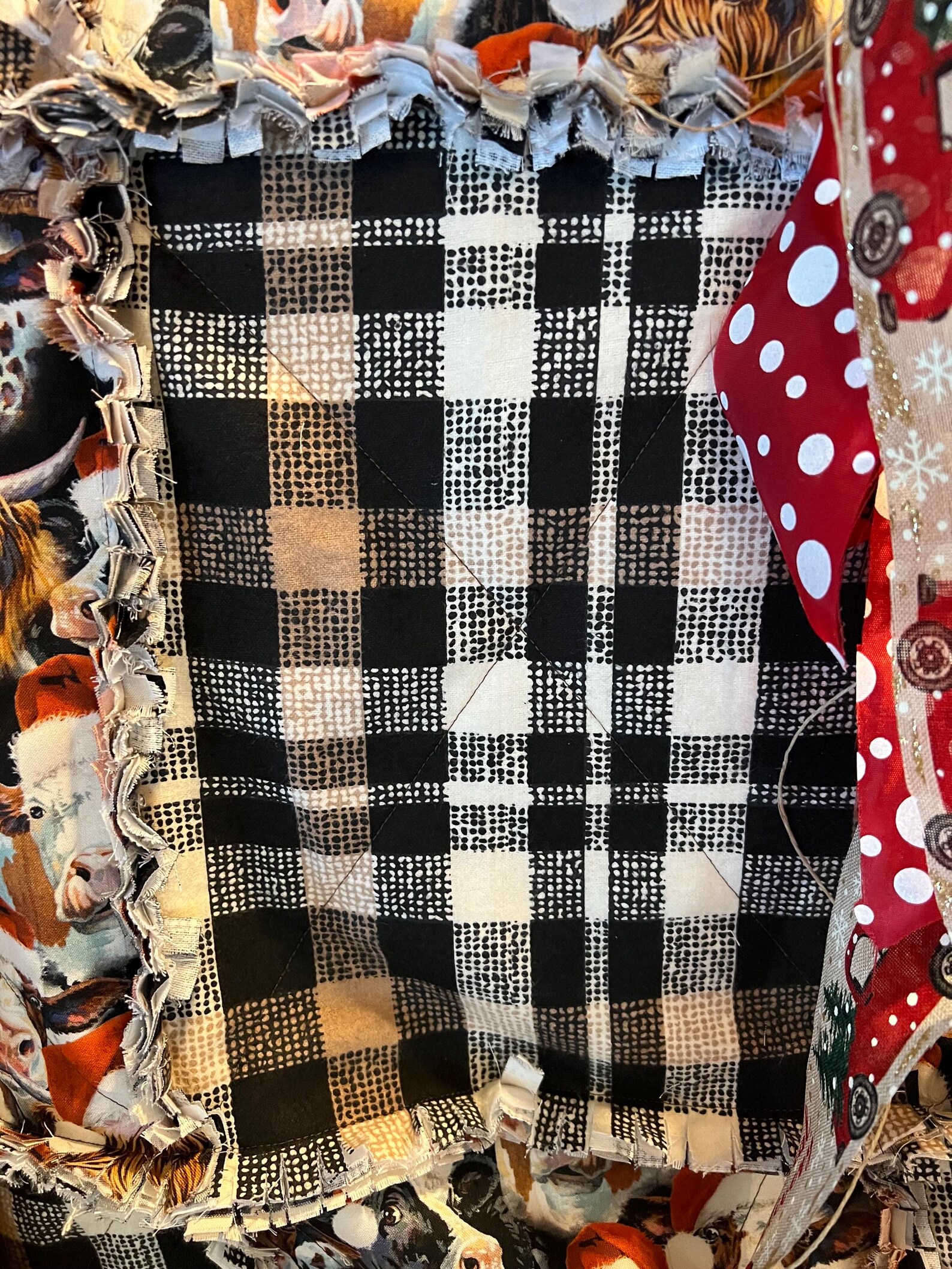 Santa Hat Cows Christmas Rag Quilt Throw. - Etsy