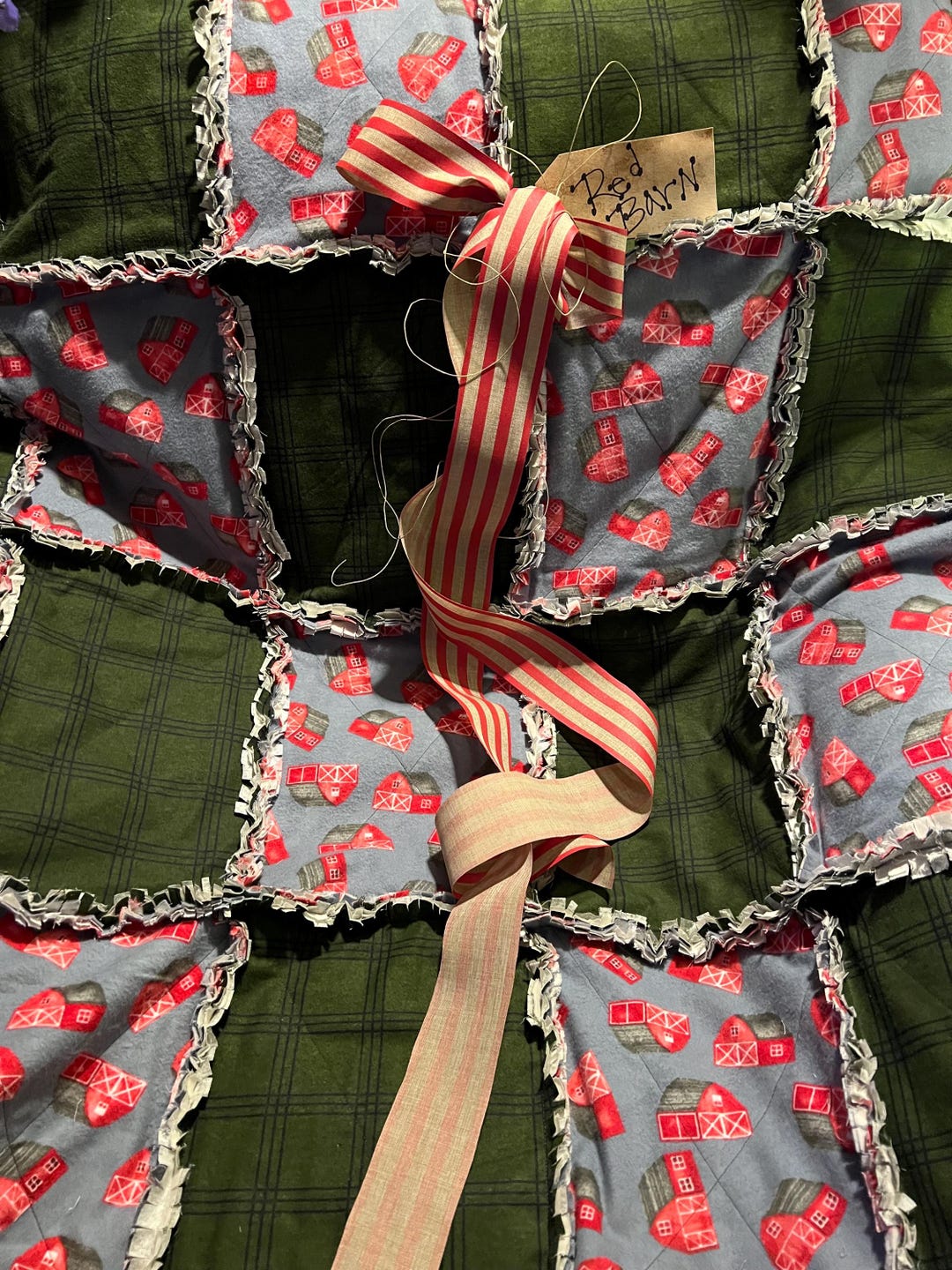 Red Barn and Plaid Rag Quilt Throw. Handmade - Etsy