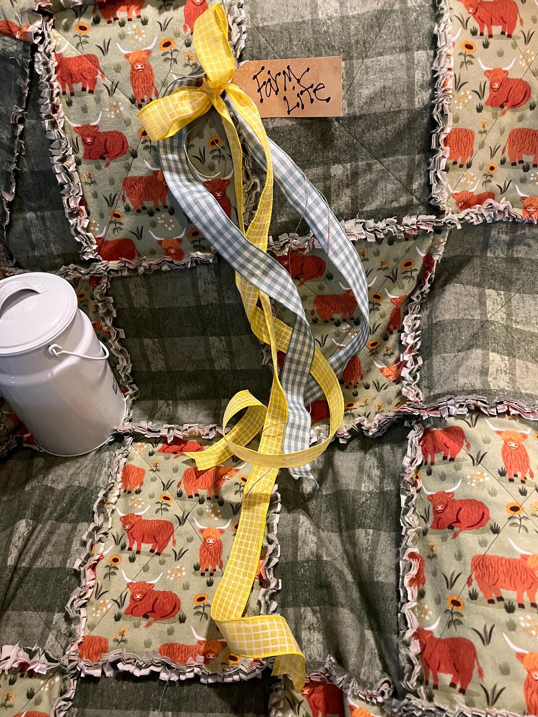 Cow and Plaid Rag Quilt Throw. Handmade - Etsy