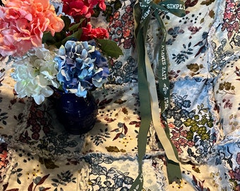 Primitive Floral and Denim Sofa Rag Quilt, Sofa Throw, Farmhouse Quilt ...