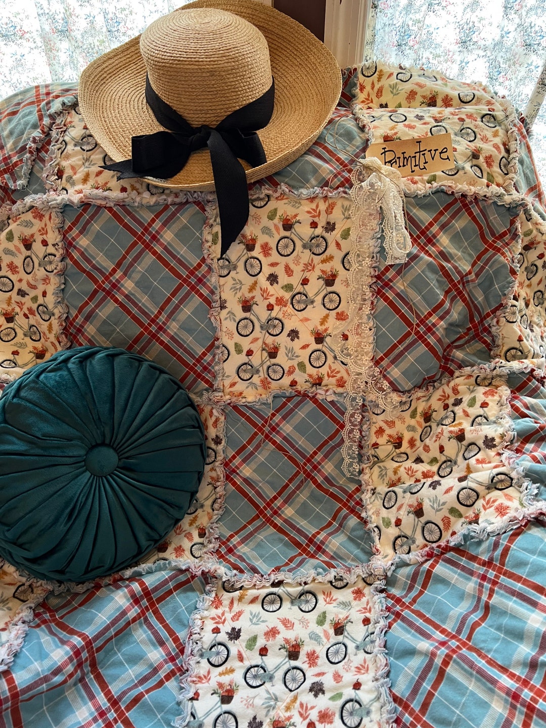 Fall/autumn Bicycle and Plaid Rag Quilt/throw. Handmade - Etsy