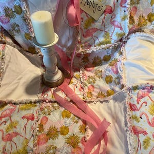 Flamingo Rag Quilt Throw. Handmade - Etsy