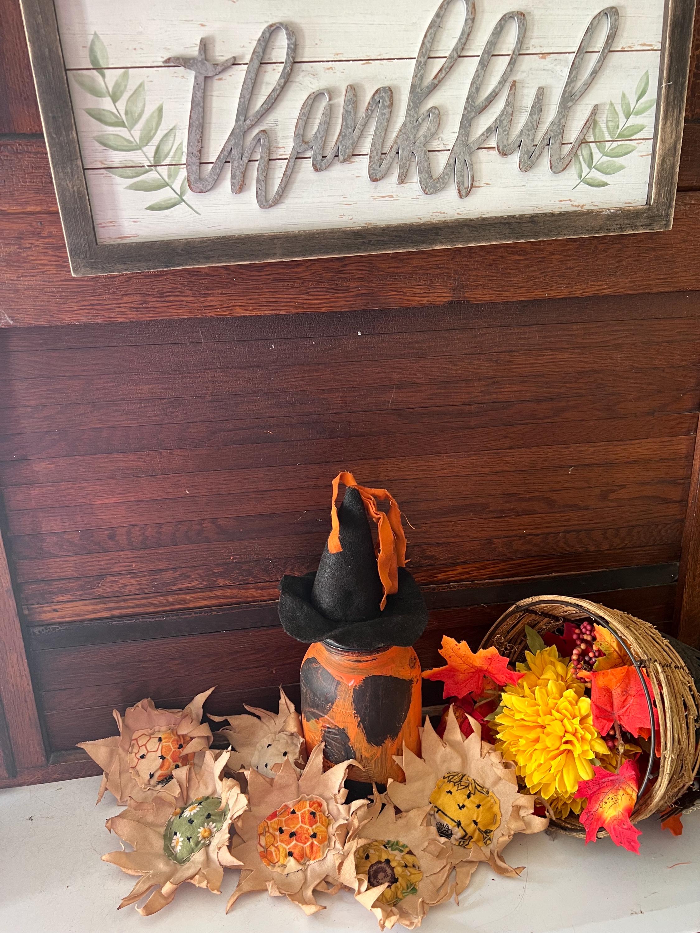 Primitive Witch Hat and Sunflowers. Handmade - Etsy