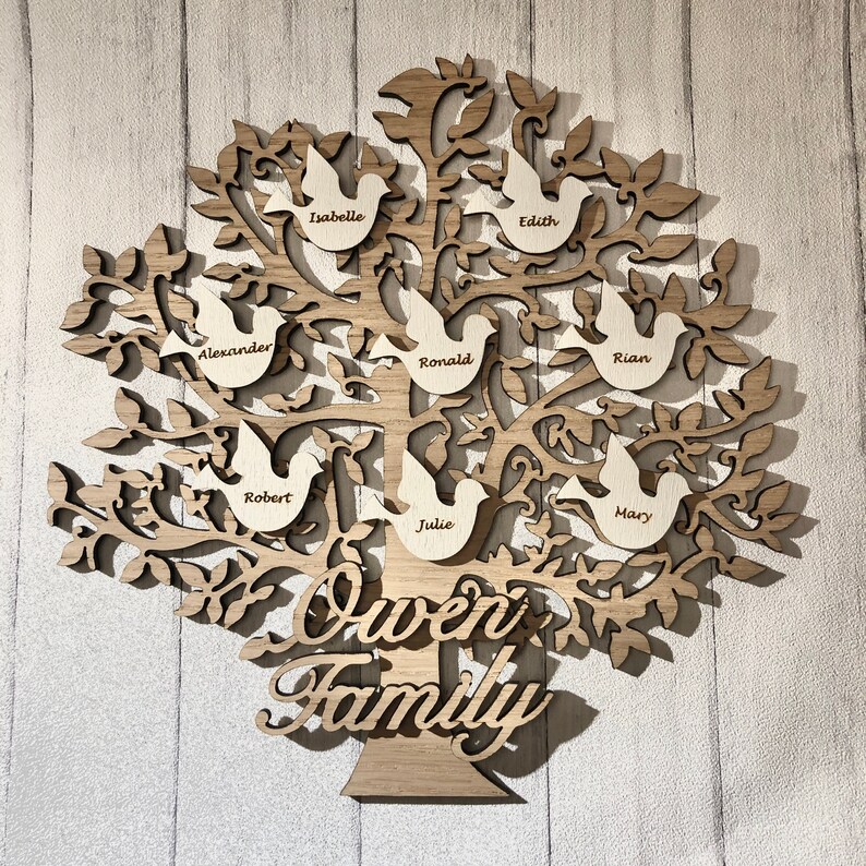 Personalised Wooden Oak Family Tree With White | Etsy