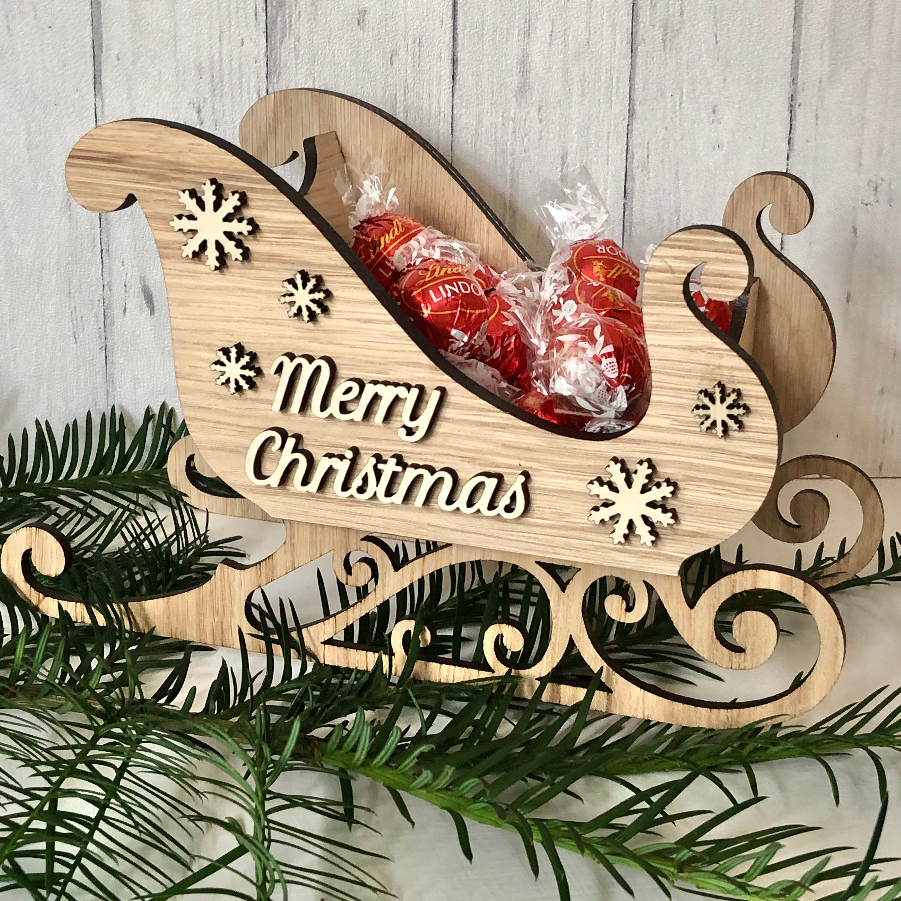 Oak Wooden Santa Sleigh Personalised/custom Oak Sleigh/christmas Gift ...