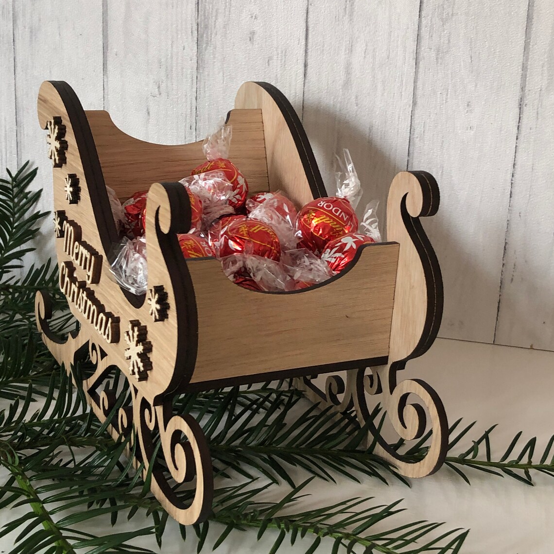 Oak Wooden Santa Sleigh Personalised/custom Oak Sleigh/christmas Gift ...