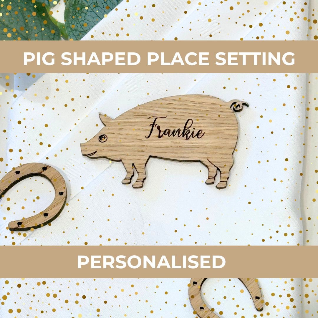 Pig Place Setting Name in Birch or Oak Wood, Personalised by Laser ...
