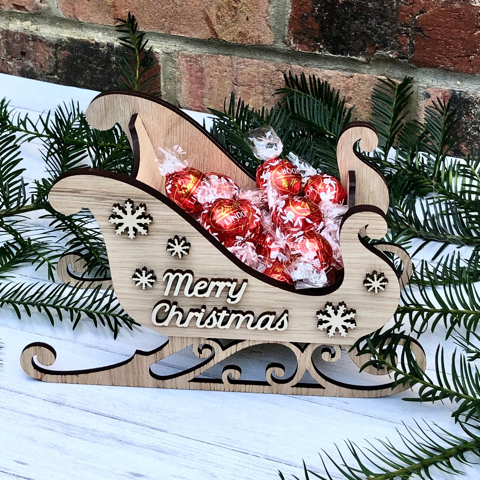 Oak Wooden Santa Sleigh Personalised/custom Oak Sleigh/christmas Gift ...